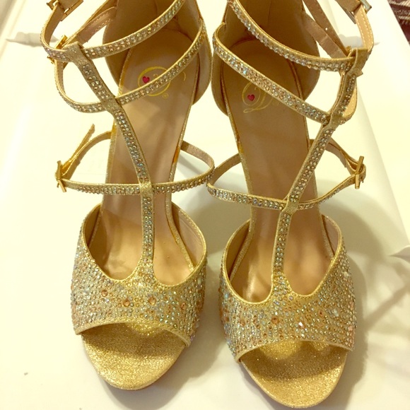 Shoes | Gold Rhinestones Glamour Heels | Poshmark